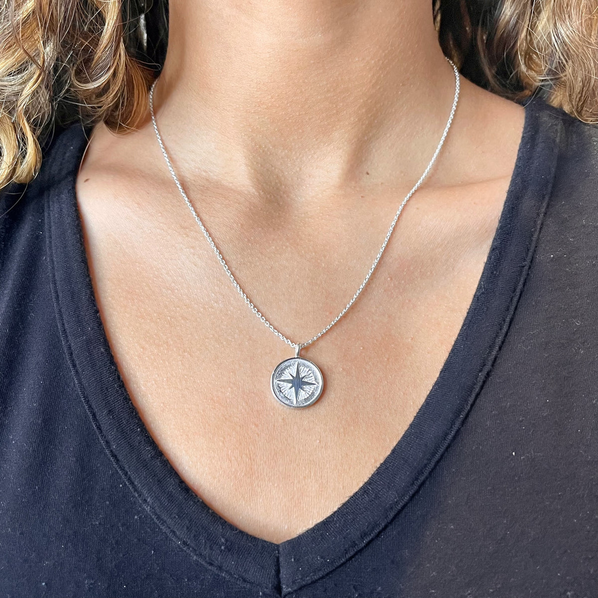 Sterling Silver and Sterling Vermeil Compass Rose Medallion Necklace ...