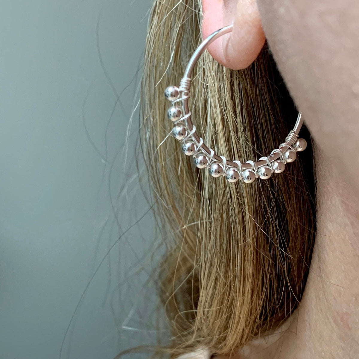 Sterling Silver Wire Bead Post Hoops 30mm | PennyweightsJewelry