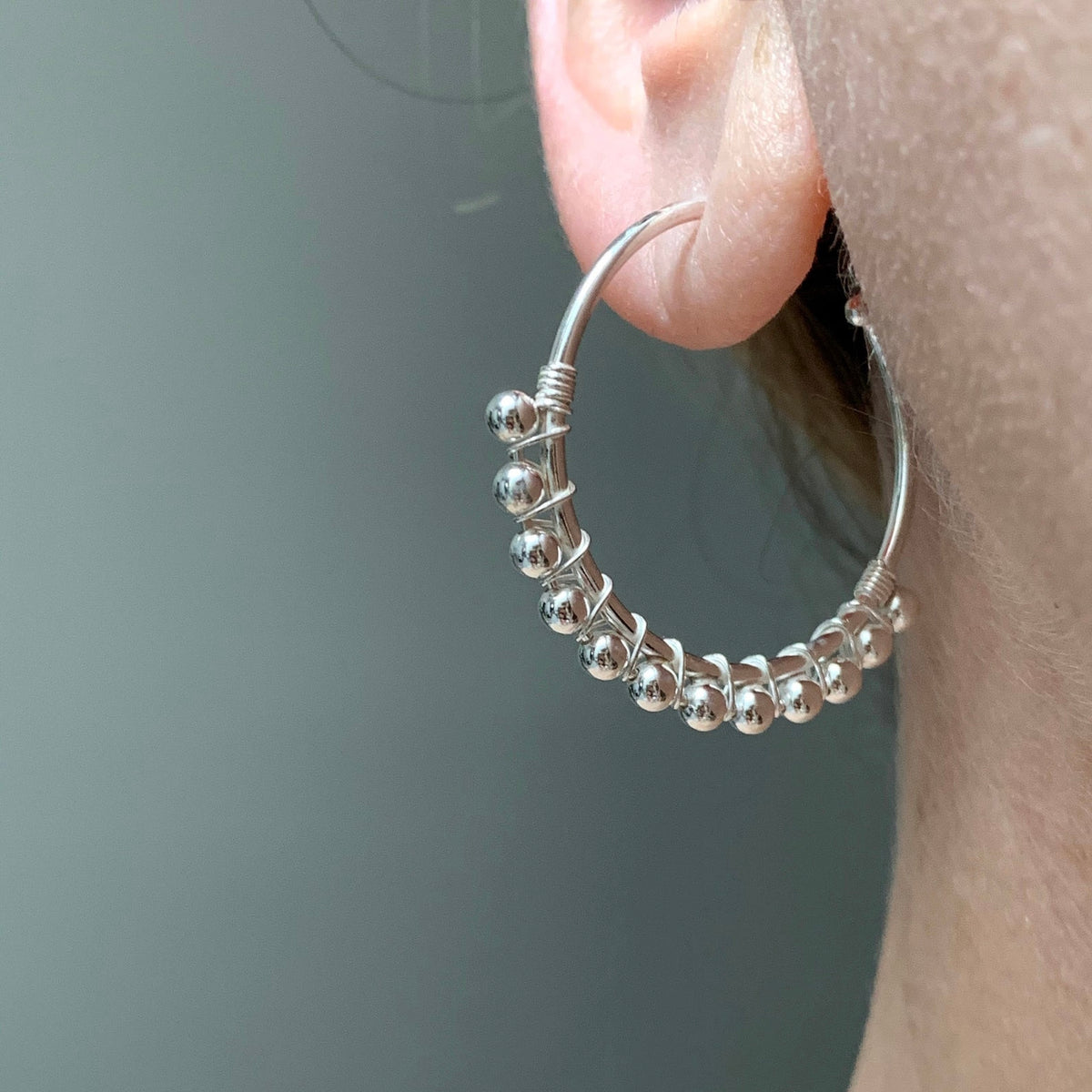 Sterling Silver Wire Bead Post Hoops 30mm | PennyweightsJewelry